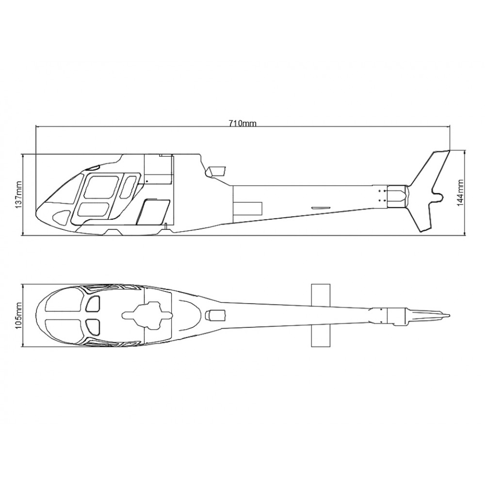 Airbrush Fiberglass AS350 Scale /w Landing Gear - BLADE 450X / 330X / 330S